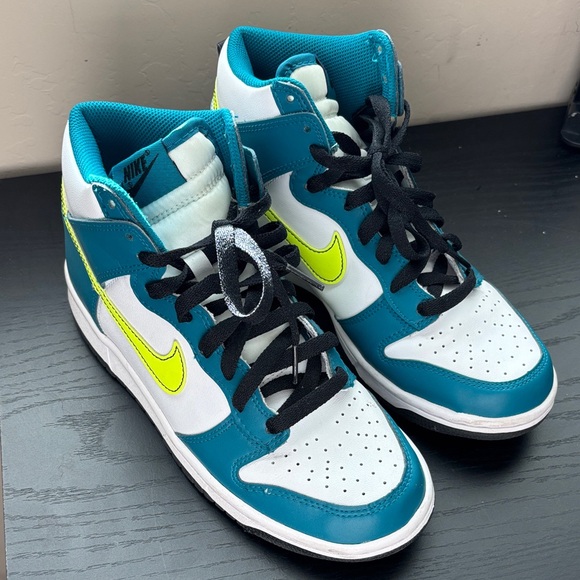 Nike | Shoes | Nike Hightop Sneakers In Teal White And Neon Yellow ...